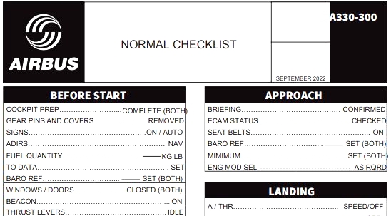 A330-300 Normal Checklist (based on real ) » X-Plane 12