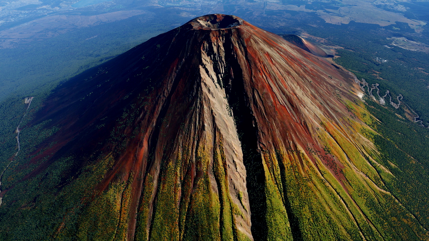 Detailed Mount Fuji and Sorroundings in Summer - Ortho Scenery ...