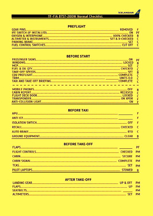 Icelandair Checklists (B757/B767 Fleet) » X-Plane 12