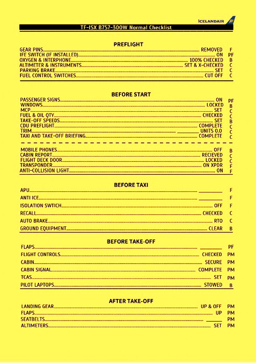 Icelandair Checklists (B757/B767 Fleet) » X-Plane 12