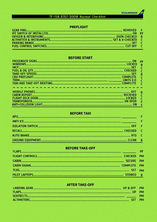 Icelandair Checklists (B757/B767 Fleet) » X-Plane 12
